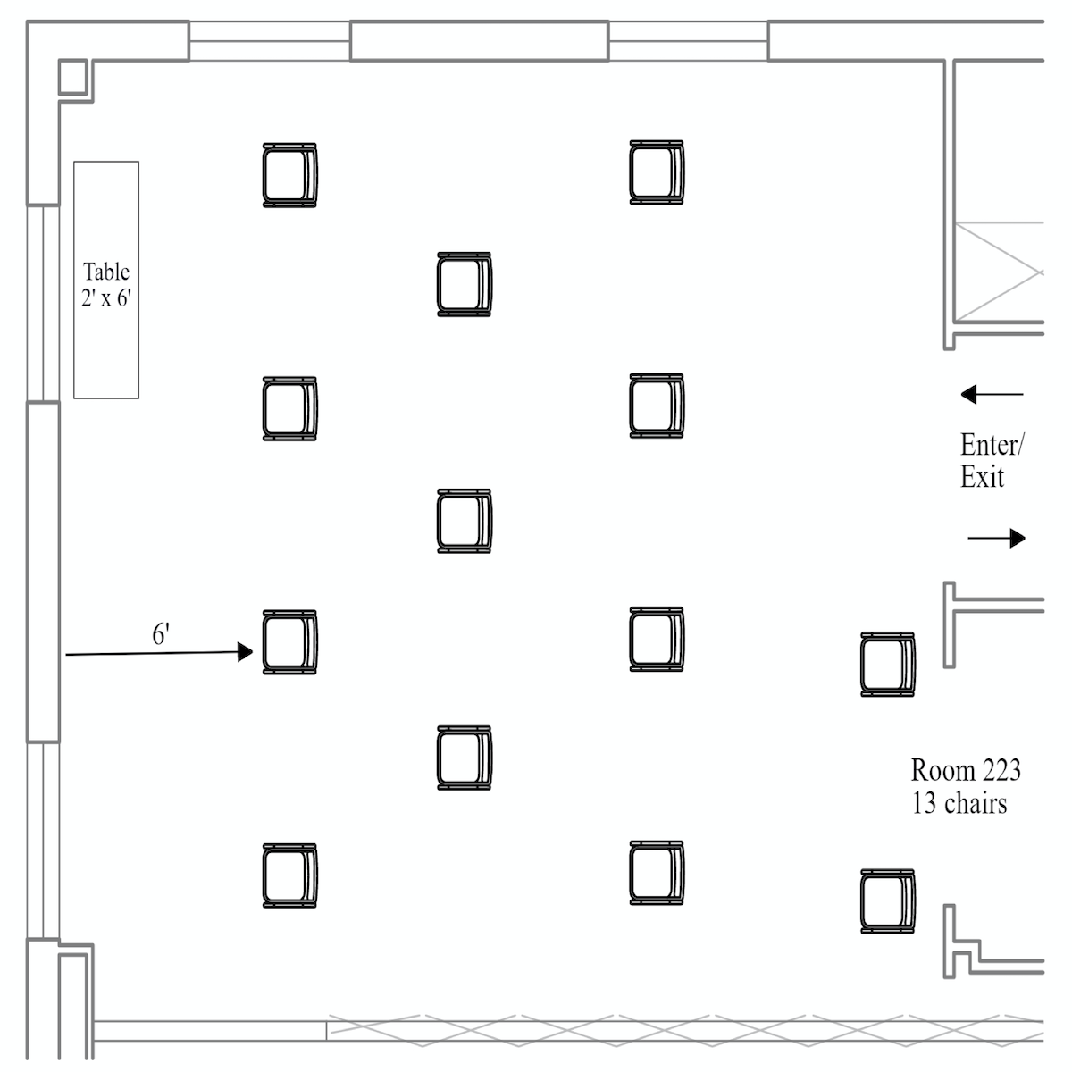 COVID-19 Meeting Room Setup Diagrams w/ Six-Foot Distancing Requirement